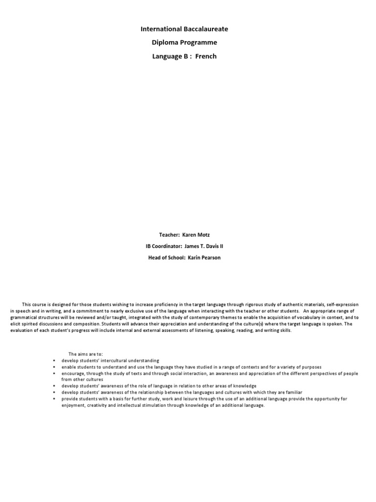 Ib Language B French SL | PDF | Semiotics | Linguistics