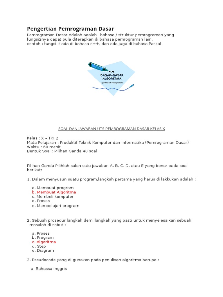 Soal Pemrograman Dasar | PDF