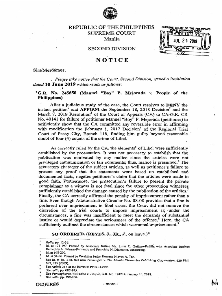 Drilon Libel Notice 245850 PDF | PDF | Defamation | Judge