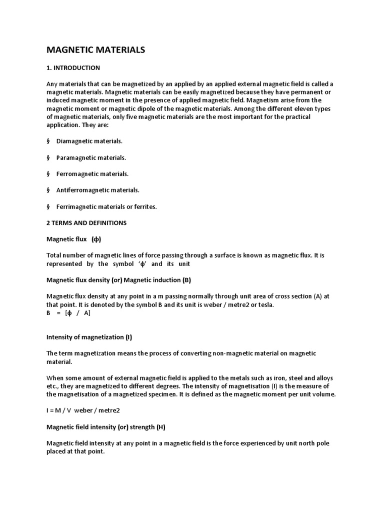 Notes On Magnetic Material | PDF | Ferromagnetism | Magnetism