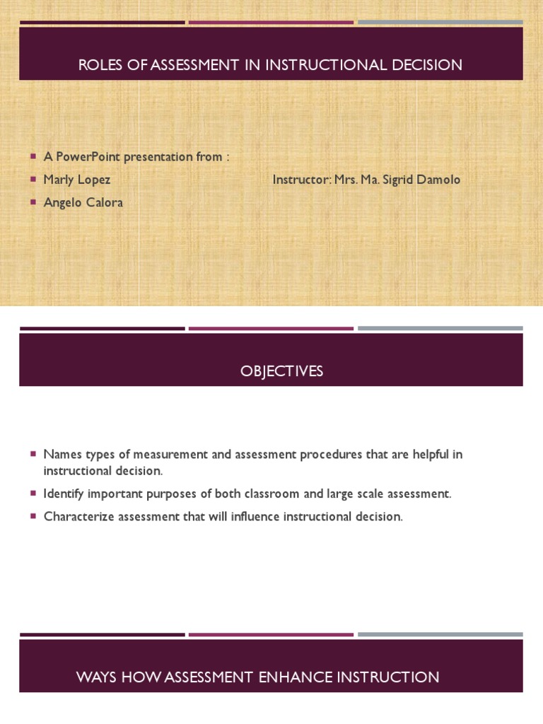 Roles of Assessment in Instructional Decision | PDF | Educational ...