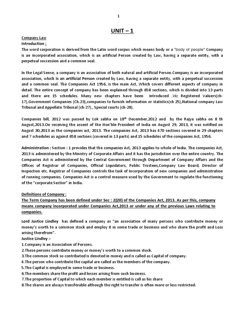 Unit - 1 Corporate Law | PDF | Corporations | Prospectus (Finance)