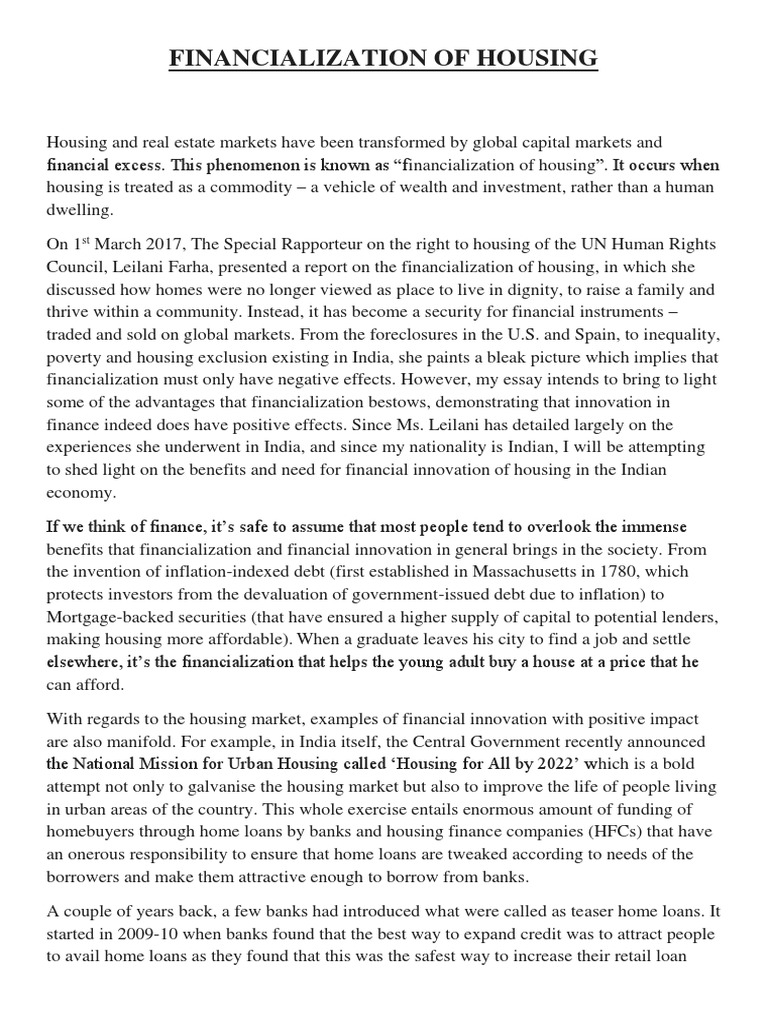Financialization of Housing | PDF | Mortgage Loan | Financial Innovation