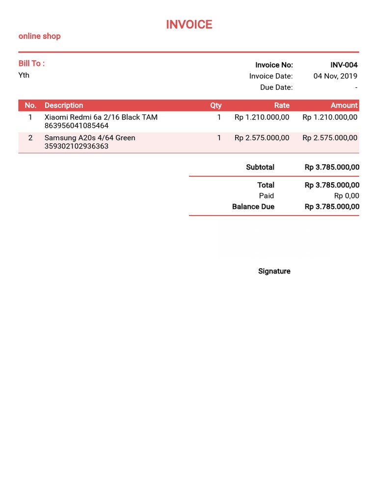 Samsung Invoice Template Example | PDF