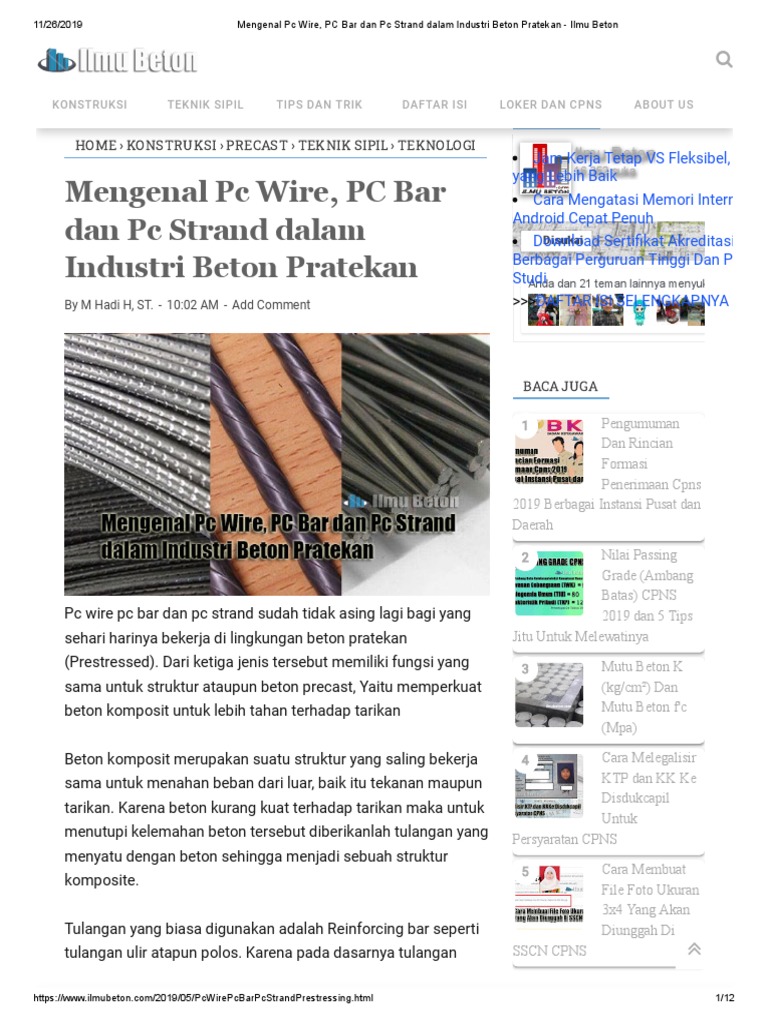 Perbedaan PC Wire, Bar, dan Strand | PDF