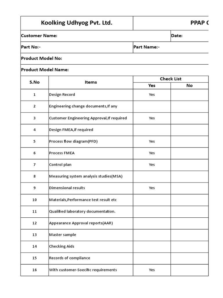 PPAP Check List | PDF | Systems Science | Engineering