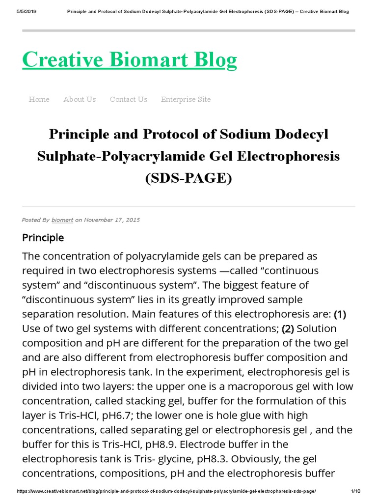Principle and Protocol of Sodium Dodecyl Sulphate-Polyacrylamide Gel ...