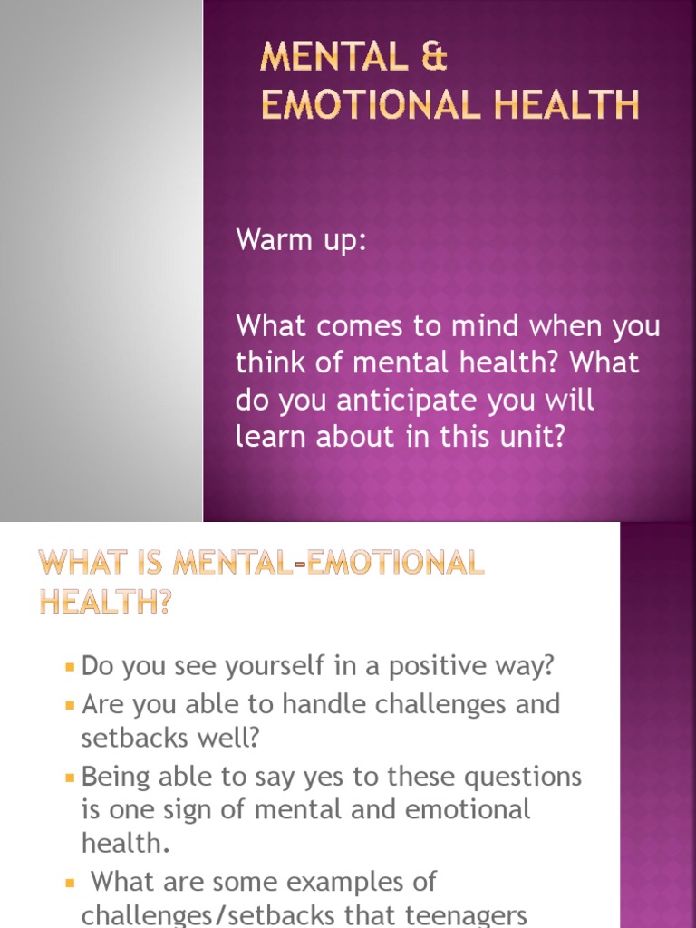 Mental and Emotional Health Powerpoint | PDF | Thought | Applied Psychology