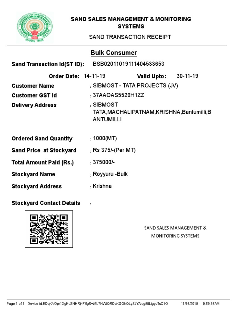 Sand Sales Transaction Receipt | PDF