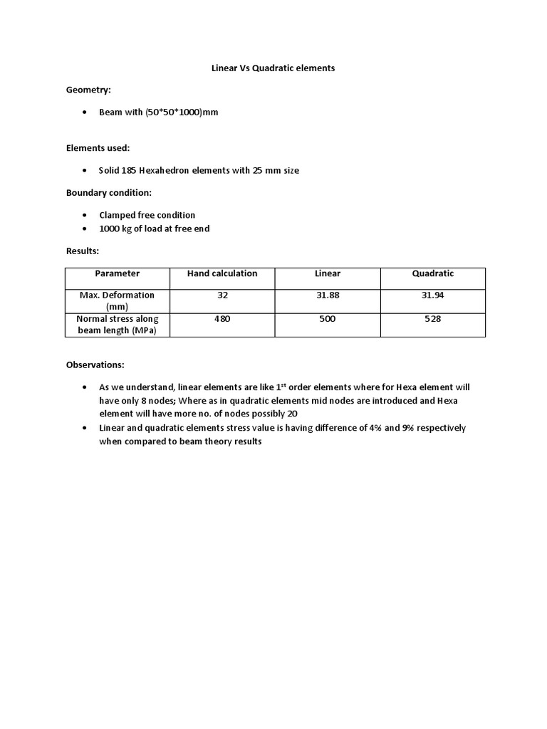 Linear Vs Quadratic Elements | PDF | Science & Mathematics