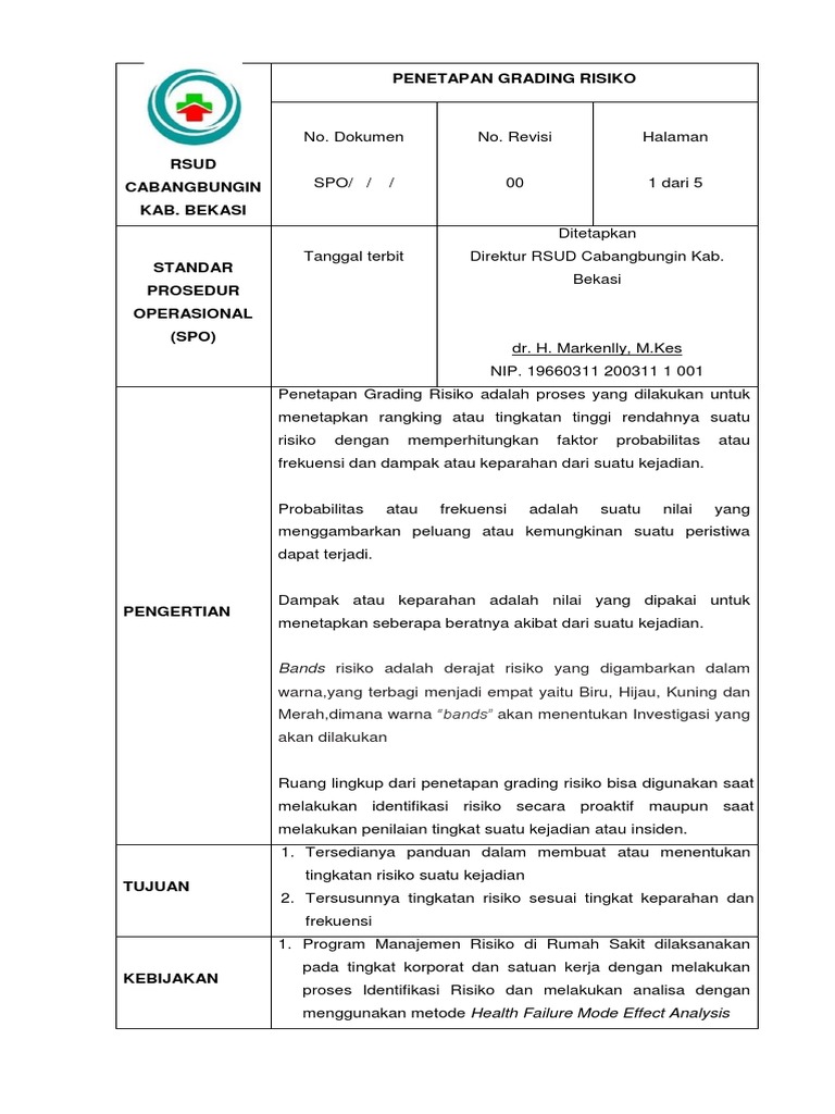 SPO Penetapan Grading Risiko | PDF
