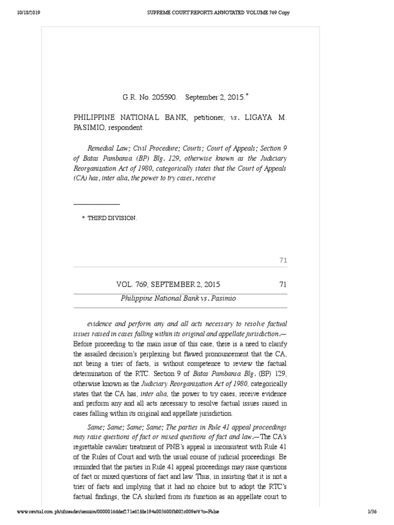 3 PNB vs. Pasimio | PDF | Burden Of Proof (Law) | Evidence