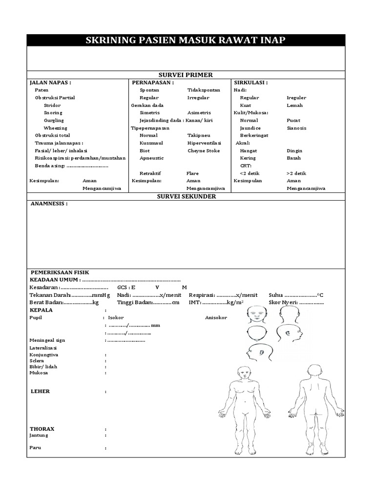 (Ark 1) Form Skrining Pasien Masuk Rawat Inap | PDF
