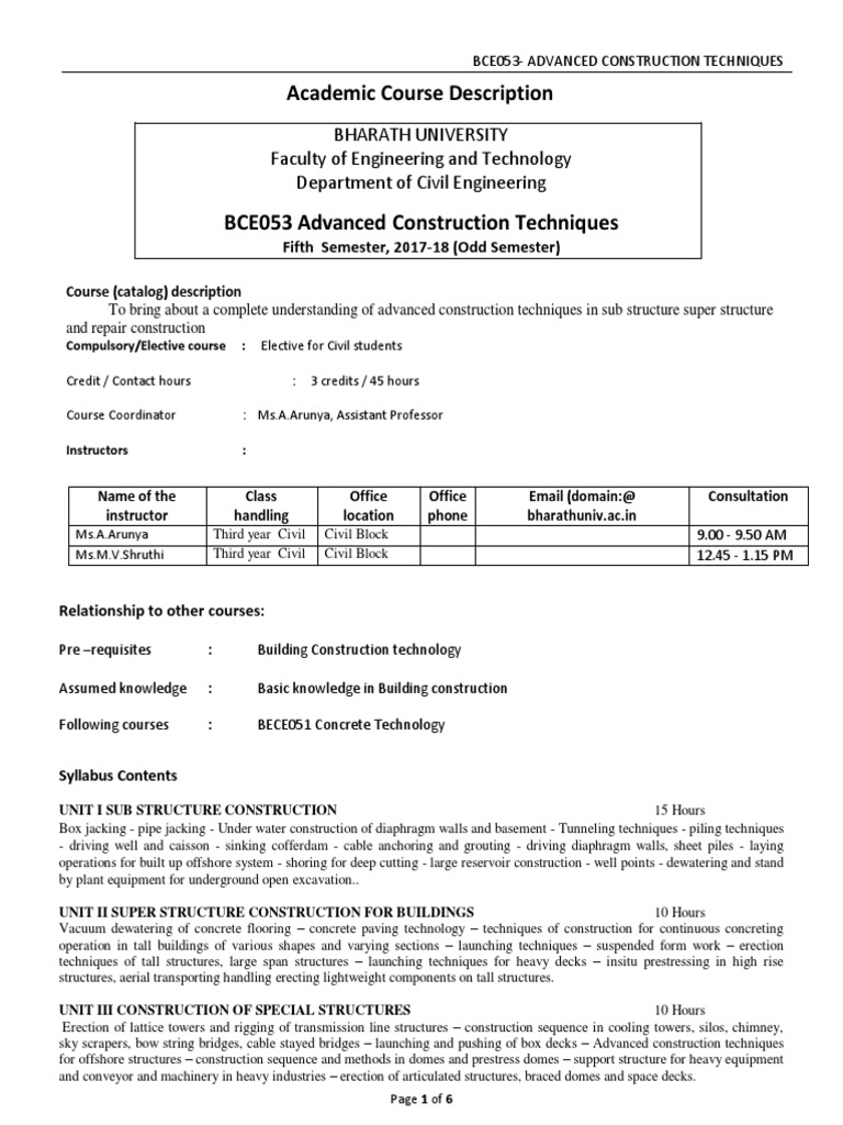 BCE053 - Advance Construction Techniques | PDF | Engineering | Deep ...