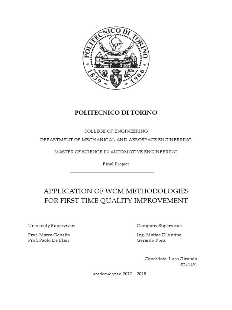 Application of WCM Methodologies For First Time Quality Improvement ...