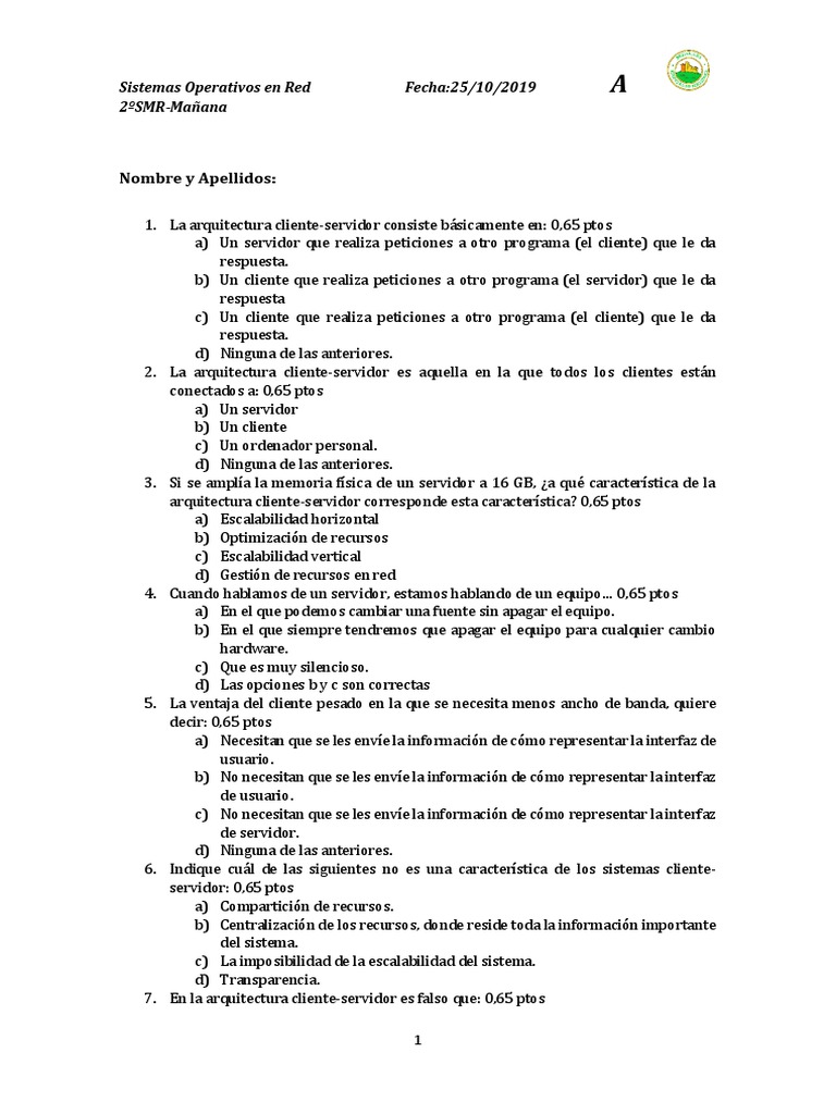 Examen SOR-1 | PDF | Modelo cliente-servidor | Servidor (Computación)