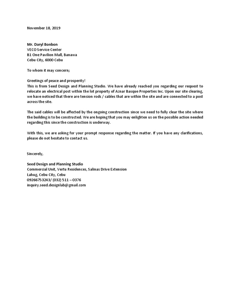 Request Letter To Veco - 191118 | PDF