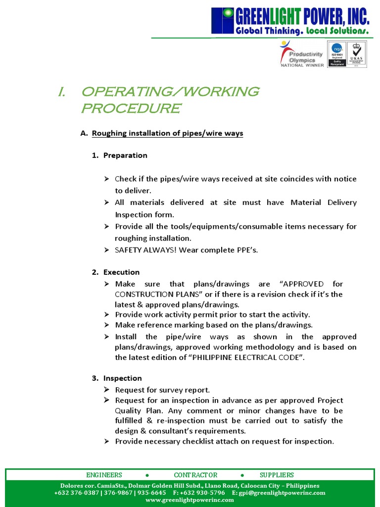 Working Procedures For Roughing Ins | PDF