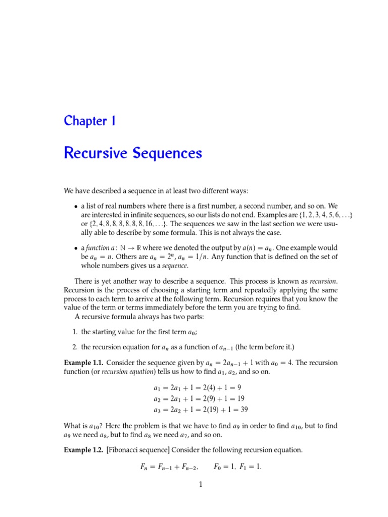 Recursive Sequences | PDF | Recurrence Relation | Limit (Mathematics) Recursive Sequences | PDF | Recurrence Relation | Limit (Mathematics)
