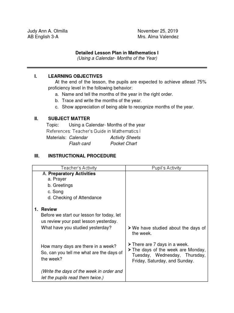 Detailed Lesson Plan in Mathematics 1.do | PDF | Lesson Plan ...