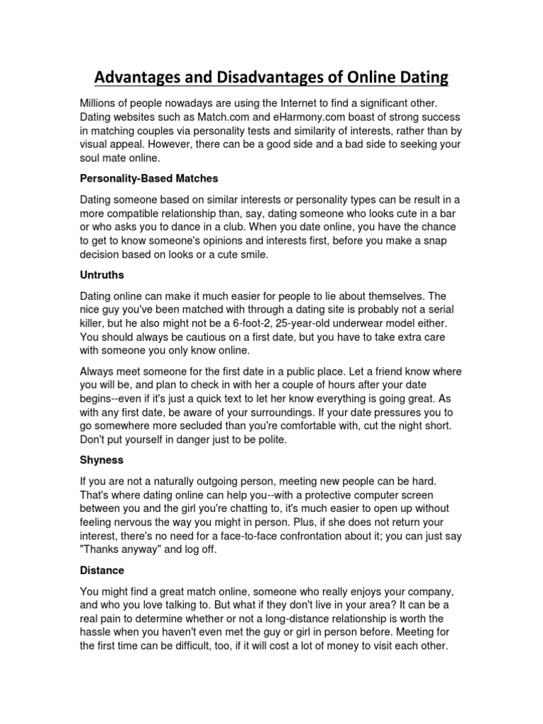 Advantages and Disadvantages of Online Dating | PDF | Online Dating ...