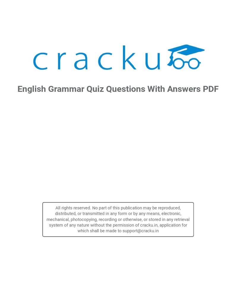 English Grammar Quiz with Answers PDF | PDF | Question | Test (Assessment)