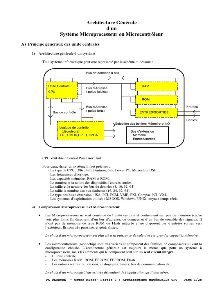 Cours Microcontrôleur Microprocesseur 66 PDF | PDF | Processeur | Microprocesseur