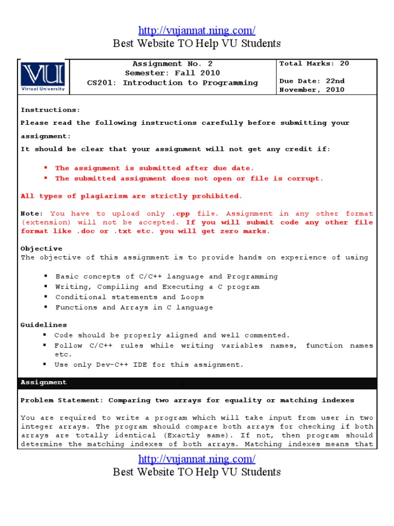 Cs201 Assignment Solution | PDF | C (Programming Language) | Array Data ... Cs201 Assignment Solution | PDF | C (Programming Language) | Array Data ...