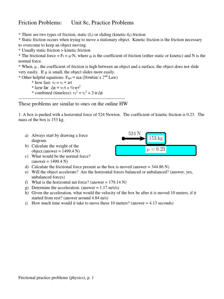Frictional Forces Practice Problems: Exploring Static and Kinetic ...
