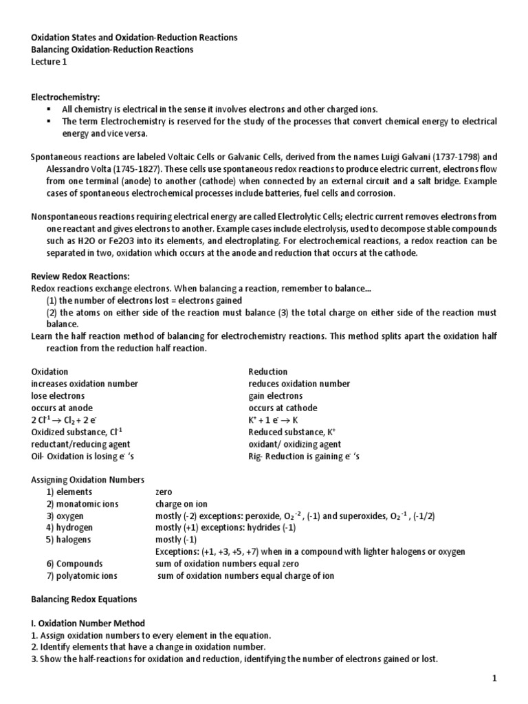 Redox Reactions and Balancing Methods | PDF | Redox | Electrochemistry