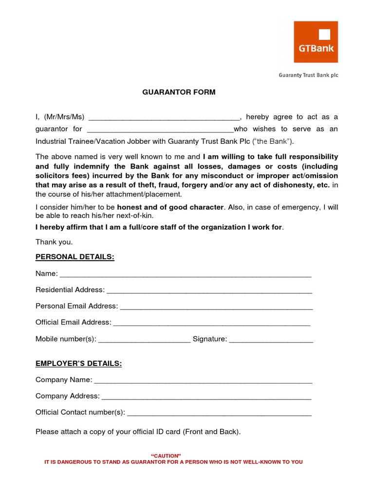 GTB Guarantor Form | PDF