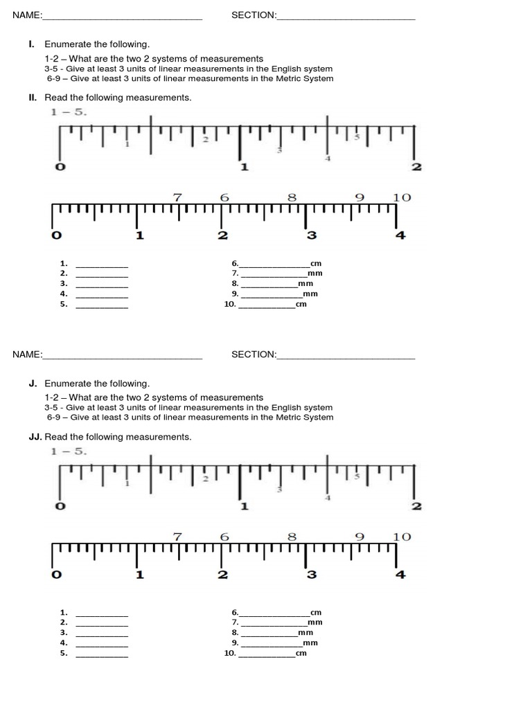 Quiz Measurement | PDF | Foot (Unit) | Inch