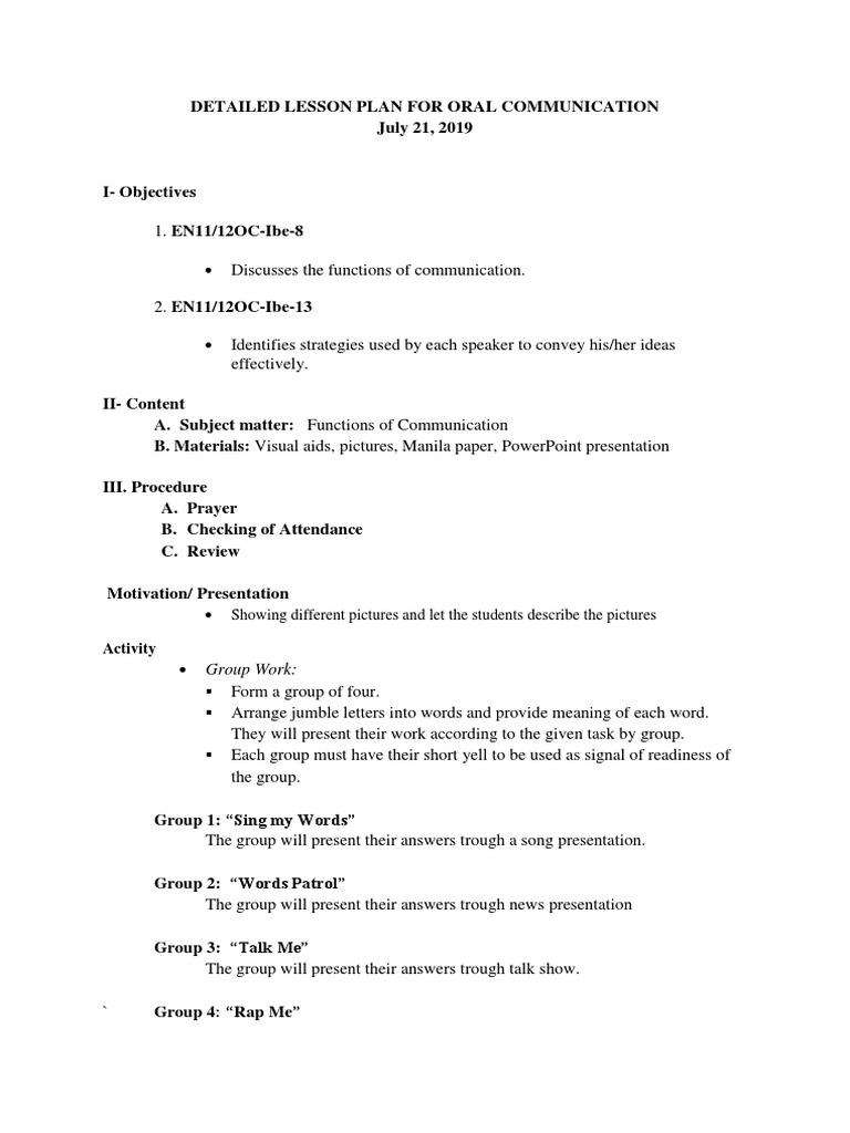 Functions | PDF | Lesson Plan | Communication