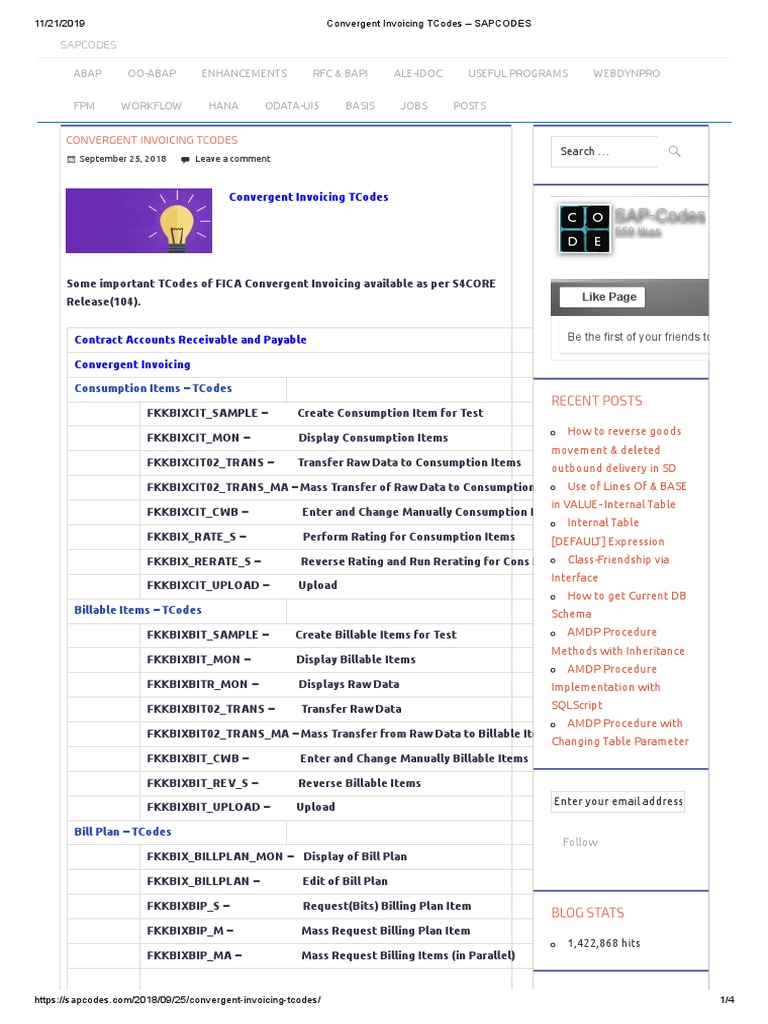 Convergent Invoicing TCodes - SAPCODES | PDF | Invoice | Information ...