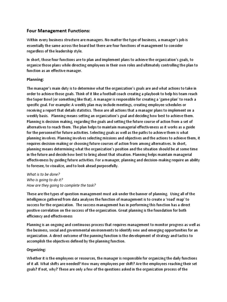 Four Functions of Management: Planning, Organizing, Leading, and ...