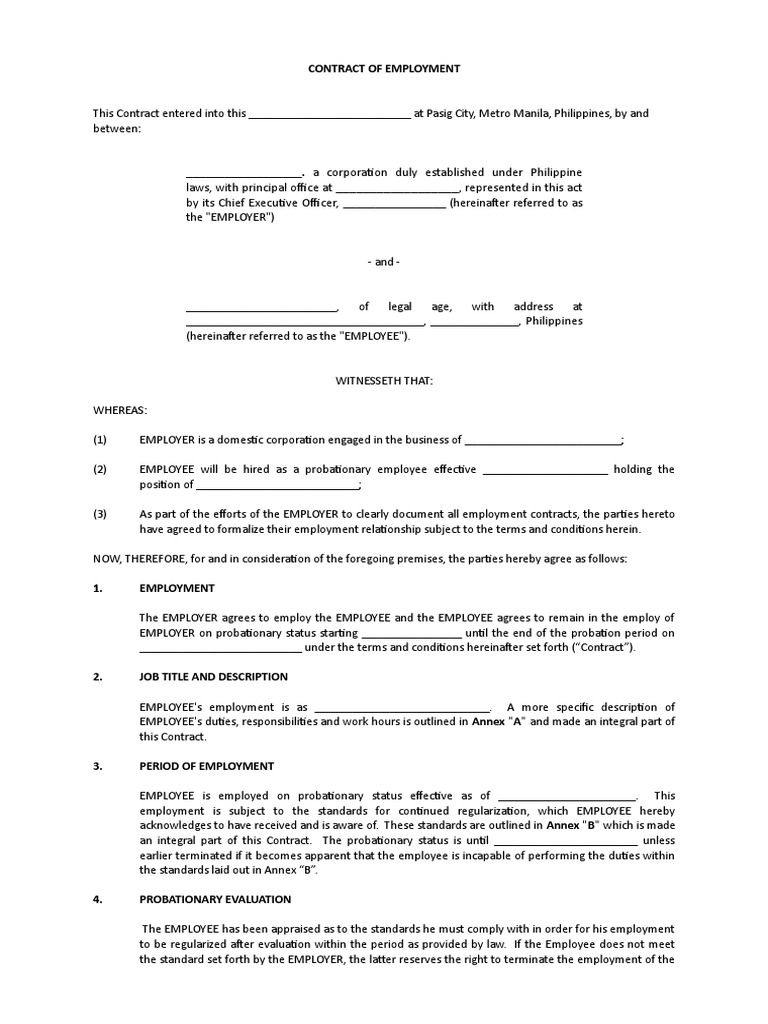 Contract of Employment Standard Draft 9-28-15 | PDF | Breach Of ...