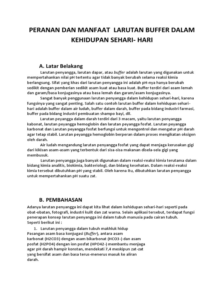Peranan Dan Manfaat Larutan Buffer Dalam | PDF
