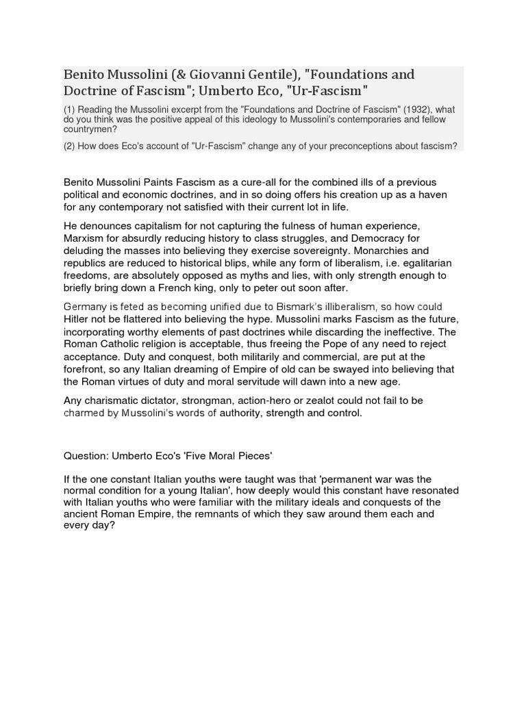 Fascism's Appeal: Mussolini vs. Eco | PDF