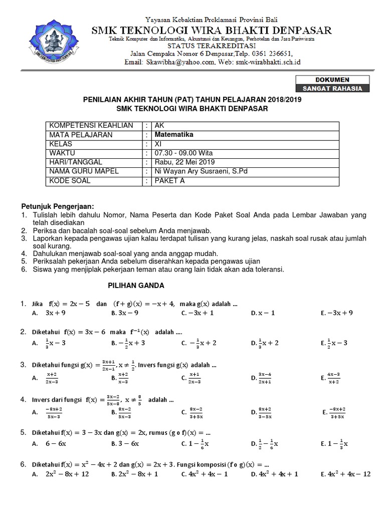 Soal Matematika Kelas XII Smk/sma | PDF