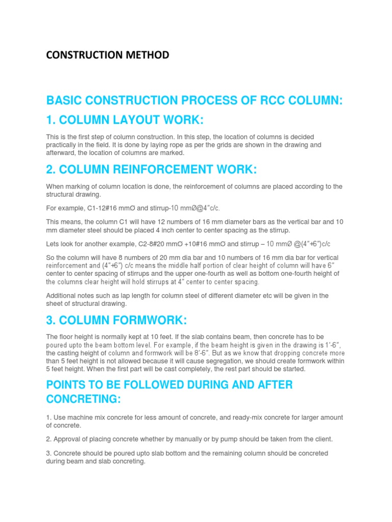 RCC Column Construction Process Guide | PDF | Concrete | Column