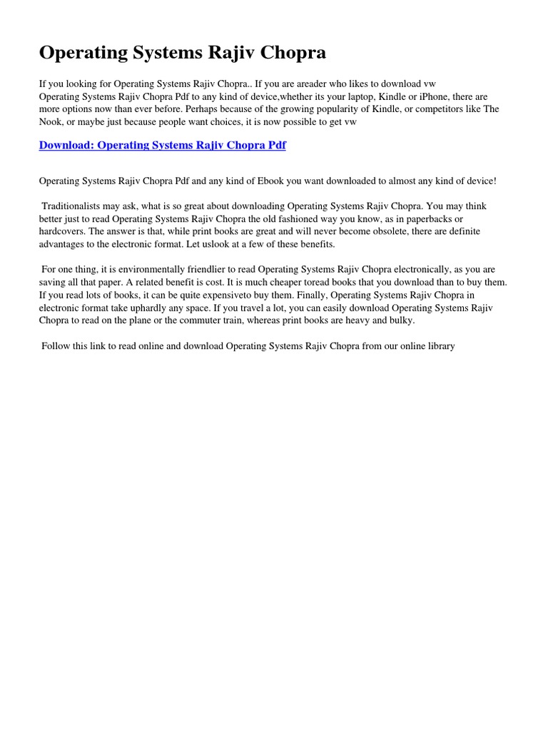 Operating Systems Rajiv Chopra PDF | PDF