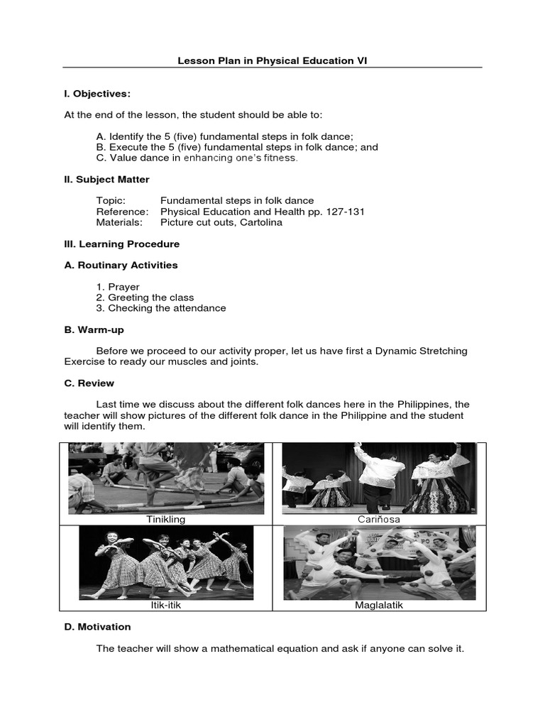 Lesson Plan in Physical Education VI For Monday | PDF