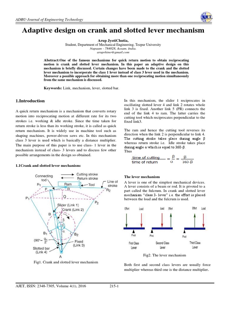 Adaptive Design On Crank and Slotted Lever Mechanism | PDF | Lever ...