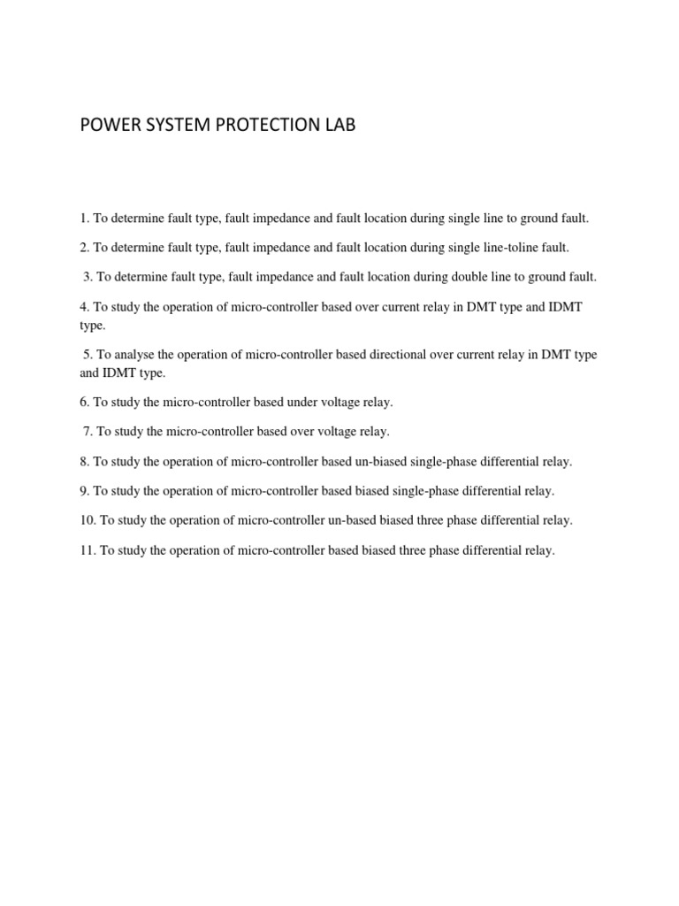 Power System Protection LAb List | PDF