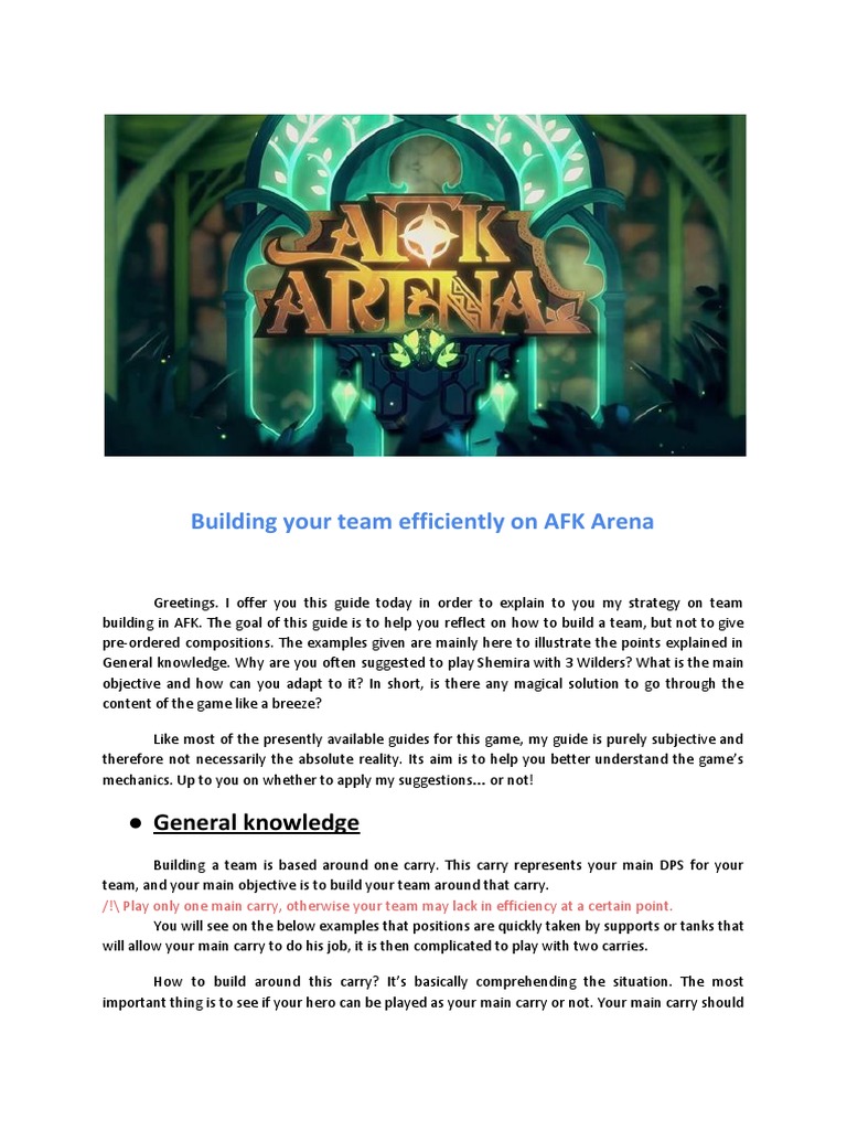 Building Your Team Efficiently On AFK Arena. | PDF | Leisure | Sports