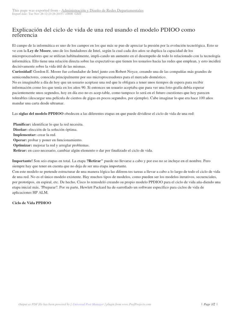 Explicación Del Ciclo de Vida de Una Red Usando El Modelo PDIOO Como ...