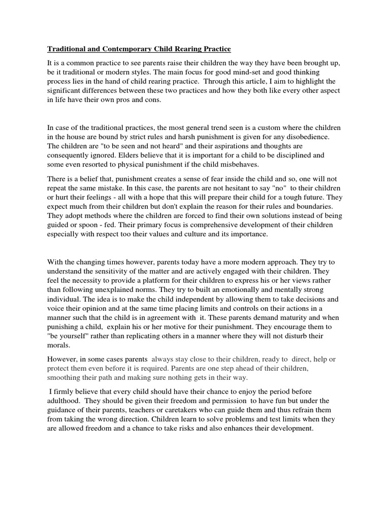Traditional and Contemporary Child Rearing Practices | PDF | Parenting | Relationships