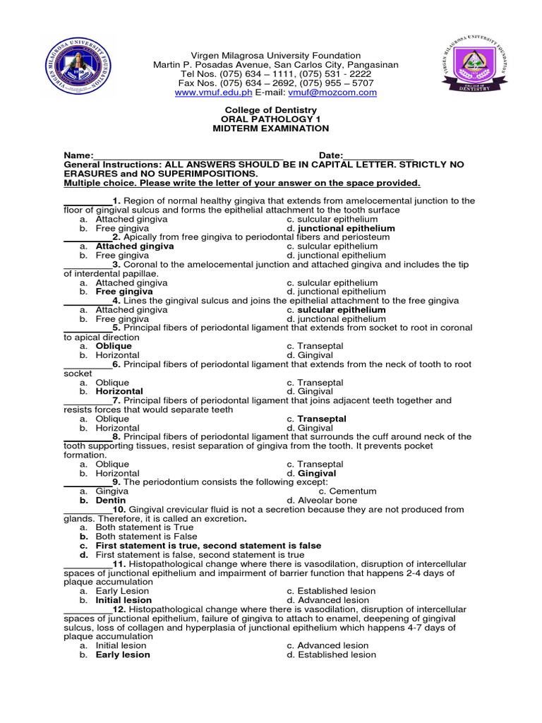 Midterm Exam Answer Key | PDF | Human Tooth | Periodontology