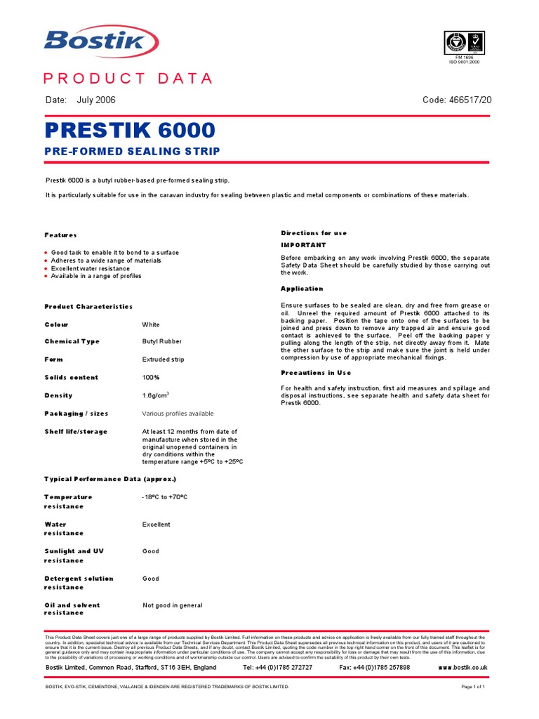 Bostik Prestik 6000 - Product Data PDF | Download Free PDF | Paper ...