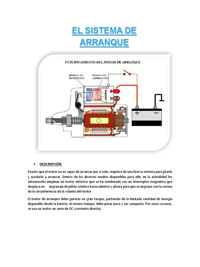Funcionamiento del Motor de Arranque | PDF | Motor eléctrico | Engranaje